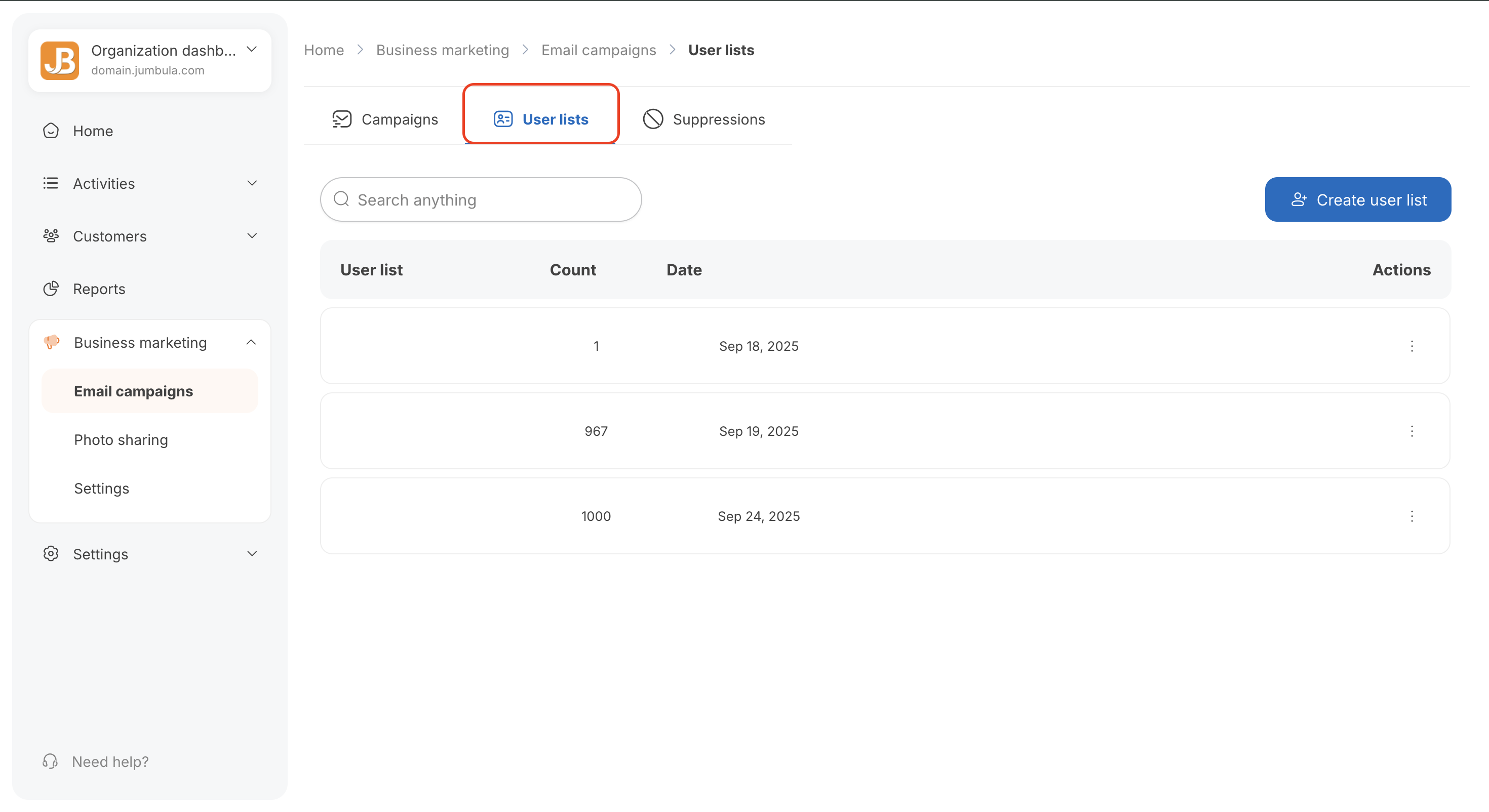 How to create user lists for email campaign?
