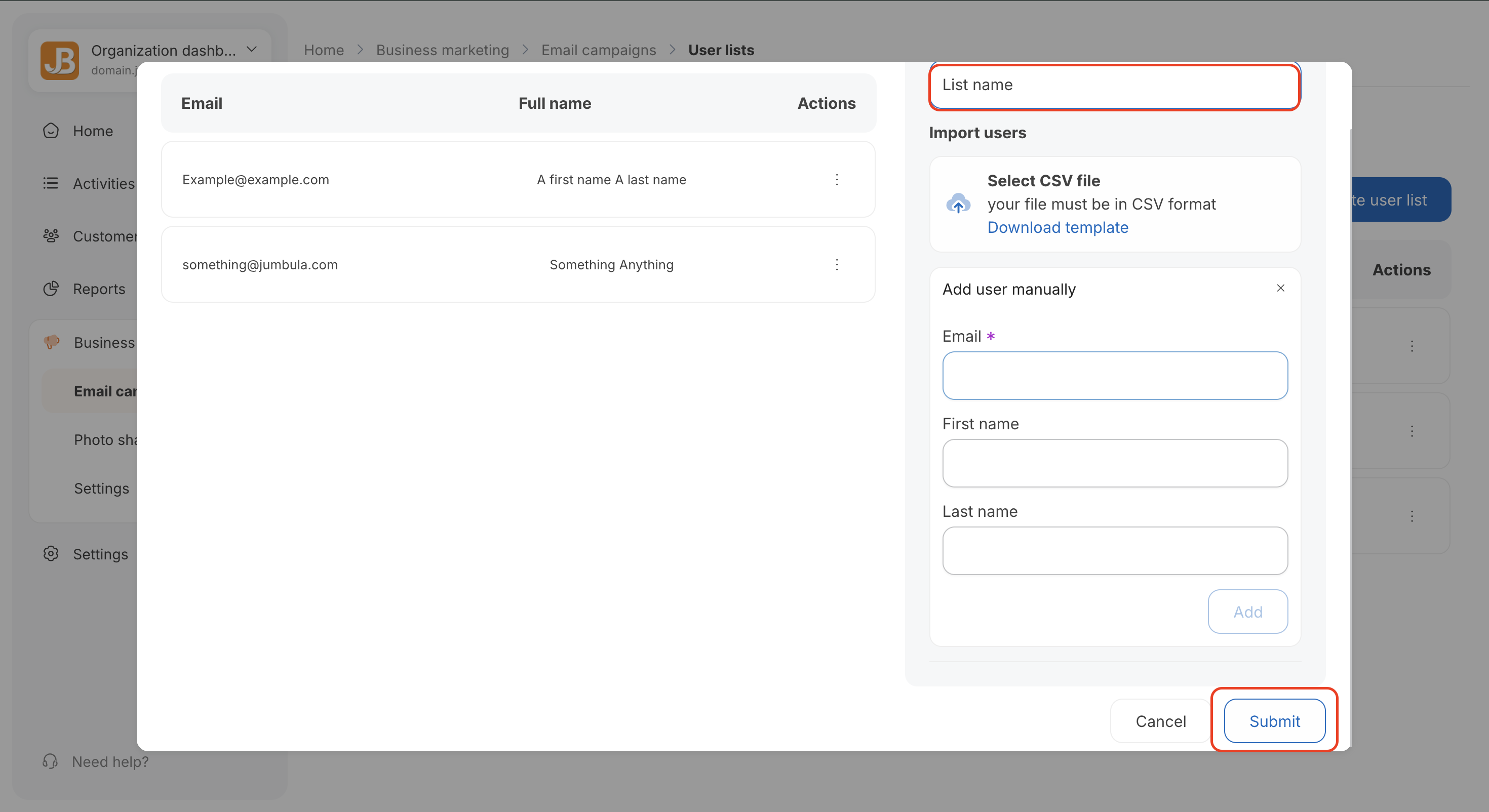 How to create user lists for email campaign?